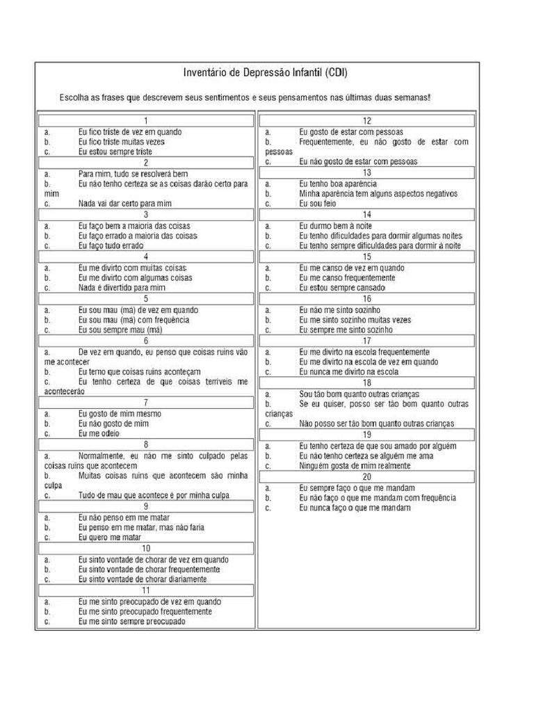 Cdi - Escala de Depressão Infantil | PDF