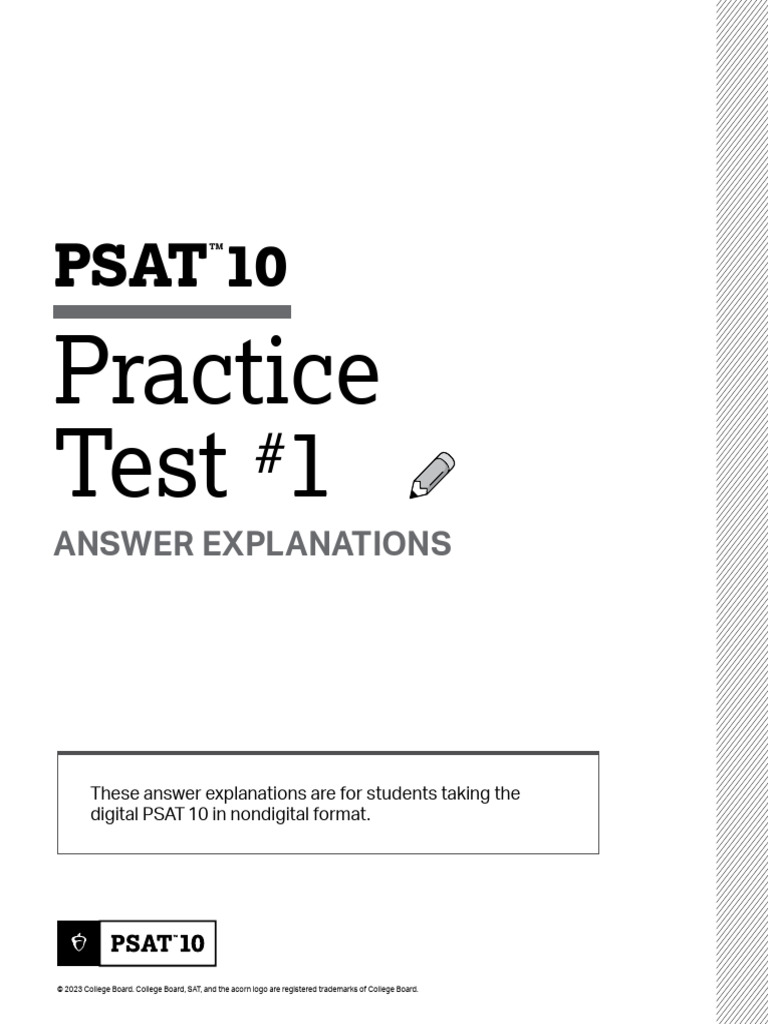 Psat 10 Practice Test 1 Answer Explanations | PDF | Verb | Natural ...