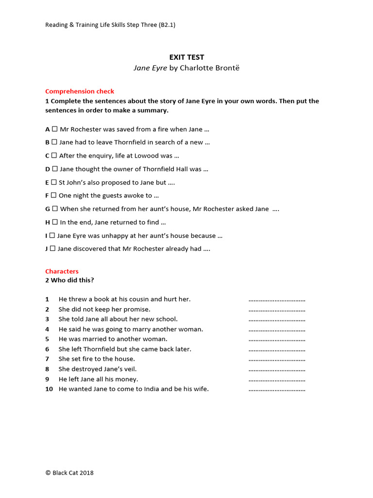 Exit Test Jane Eyre | PDF | Jane Eyre