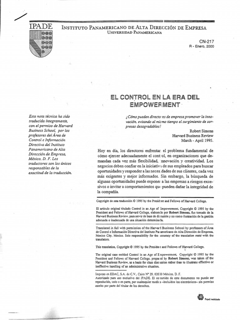 El Control en La Era Del Empowerment | PDF