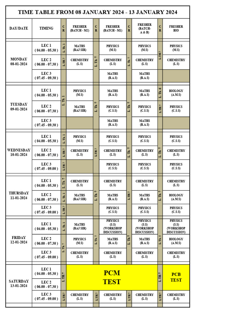 FR Evening Time Table 6 | PDF