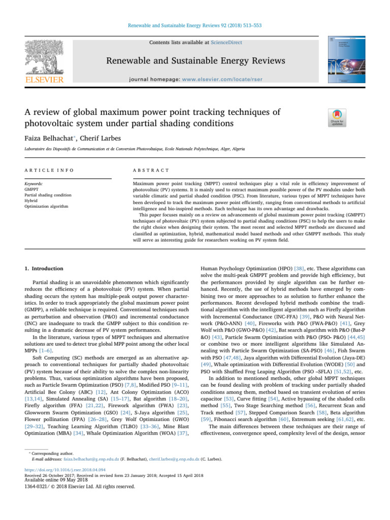 A Review of Global Maximum Power Point Tracking Techniques of | PDF | Photovoltaics | Electrical ...