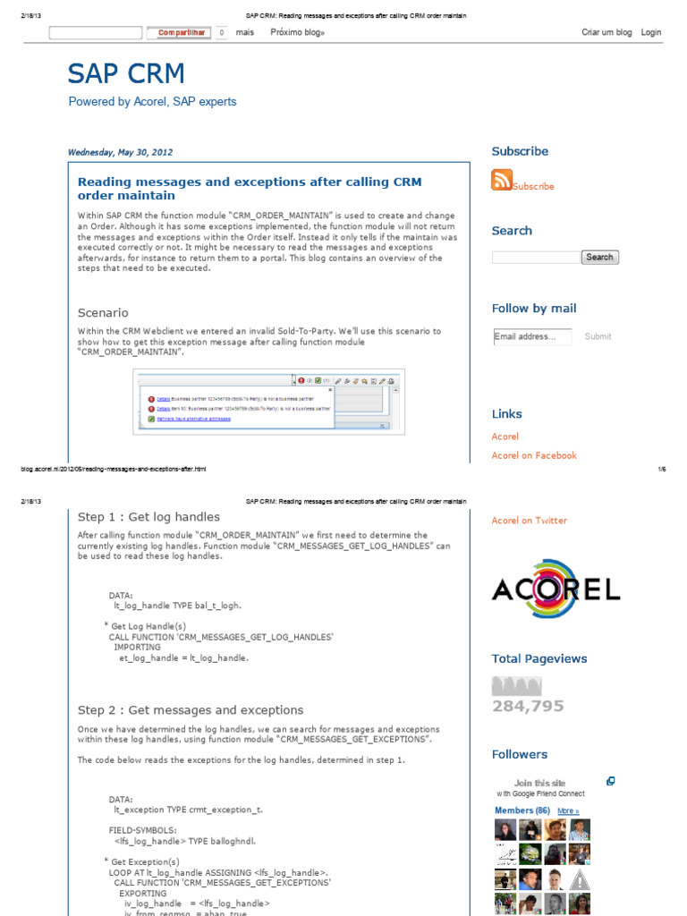 SAP CRM - Reading Messages and Exceptions After Calling CRM Order Maintain | PDF | Customer ...