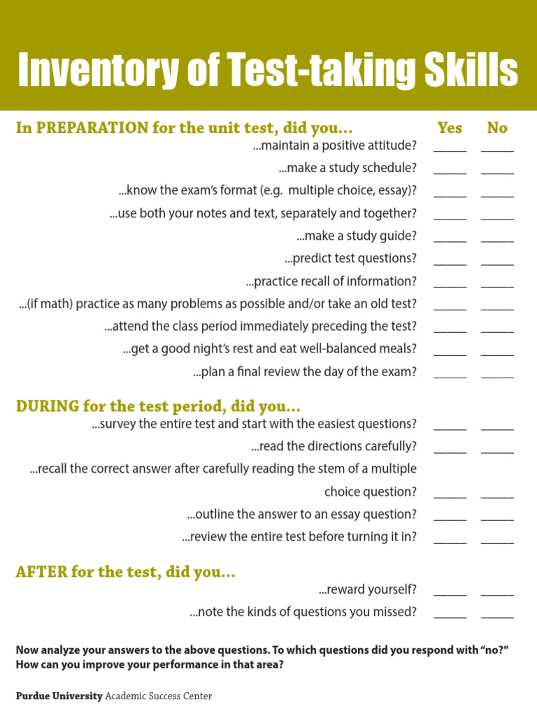 Test-Taking Skills Inventory Guide | PDF
