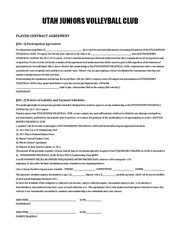 Player Contract Agreement | PDF | Fee | Legal Guardian