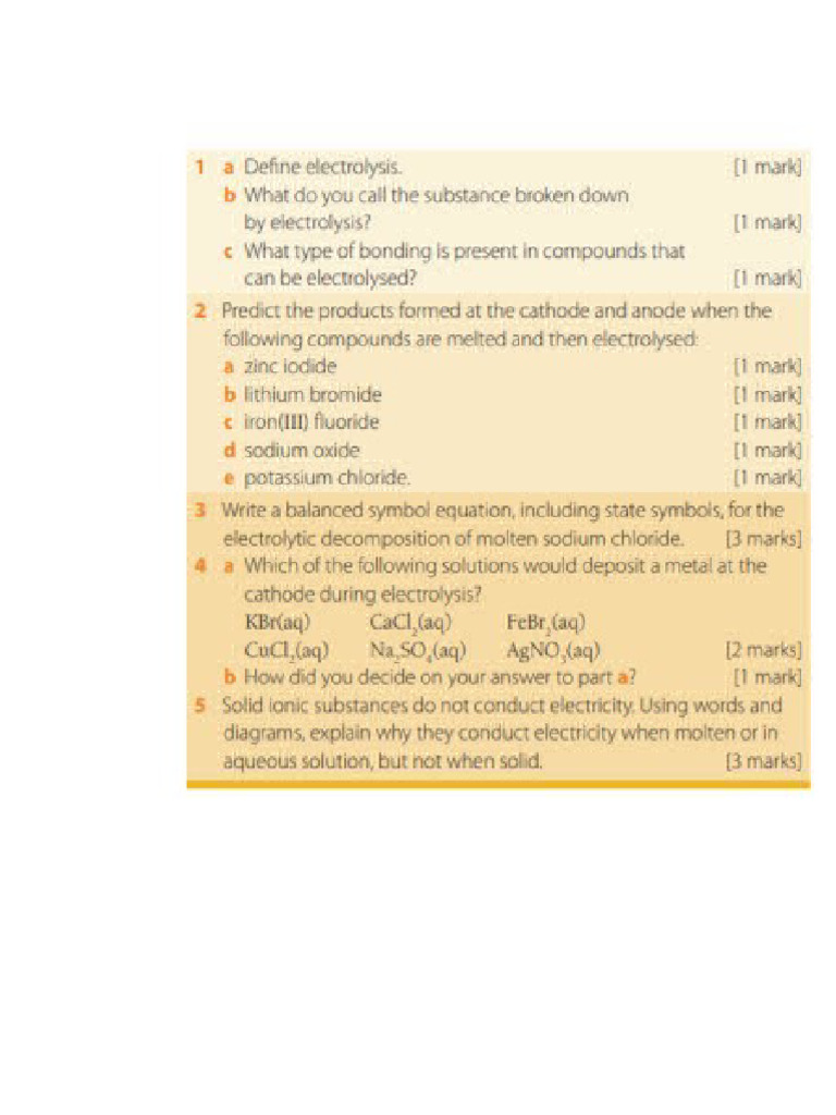 Electrolysis Worksheet 2 | PDF