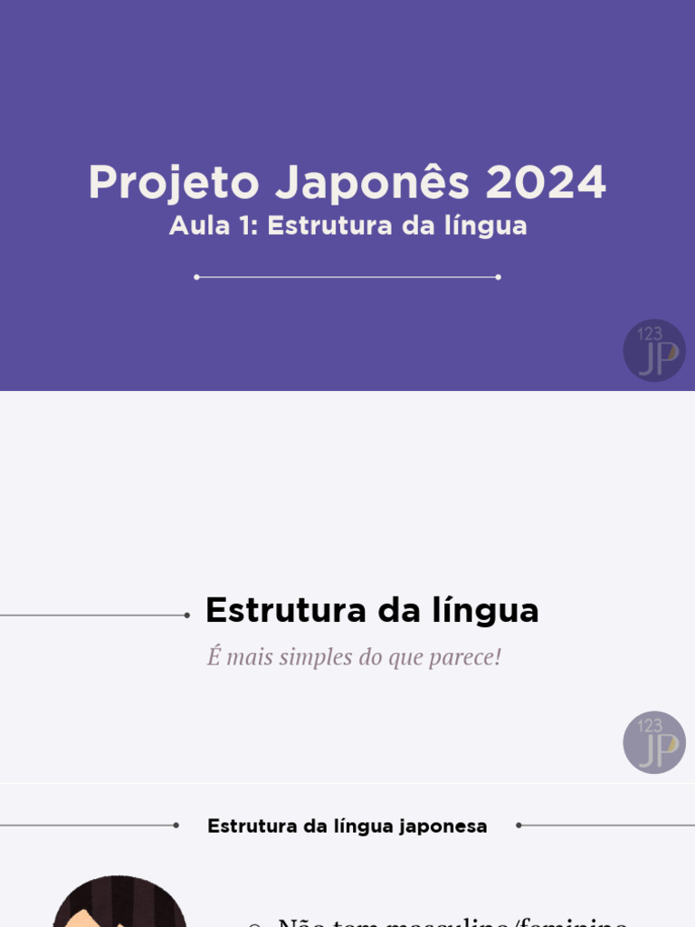 Projeto Japonês 2024 - Material Extra (Aula 1) | PDF | Japonês (idioma) | Linguística