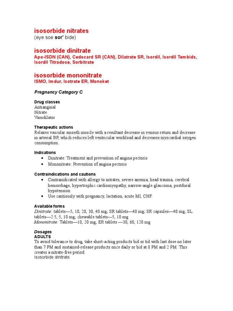 Isosorbide Nitrates | PDF | Medical Specialties | Drugs
