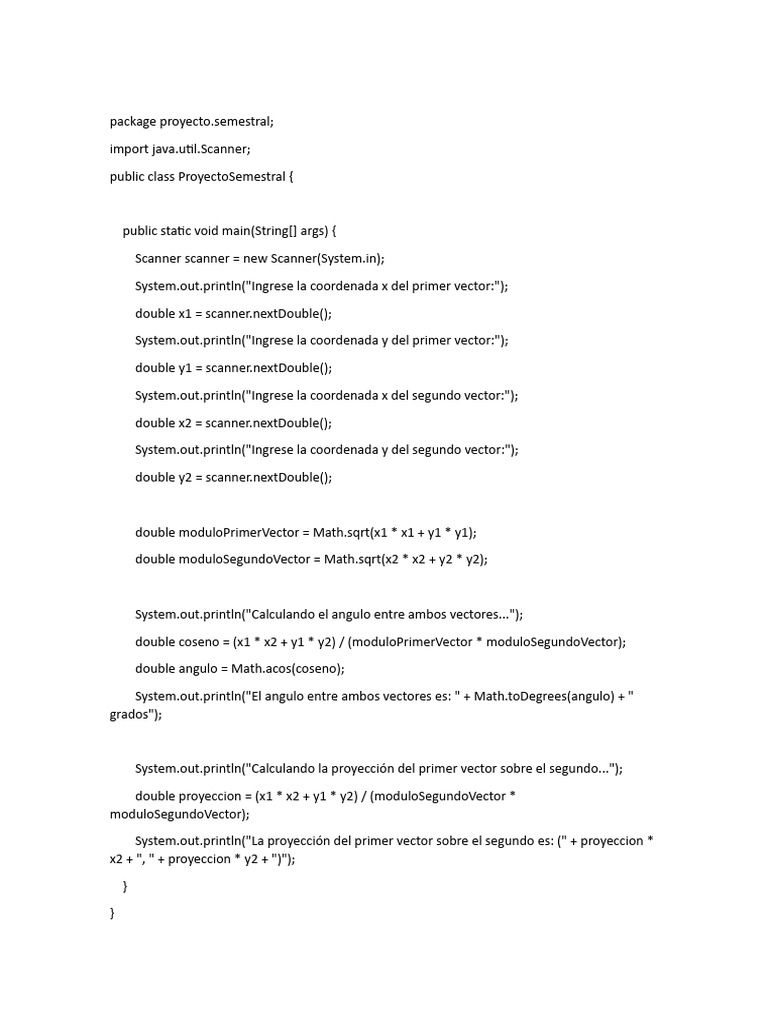 Código en Java Sobre Producto Punto Proyecto | PDF