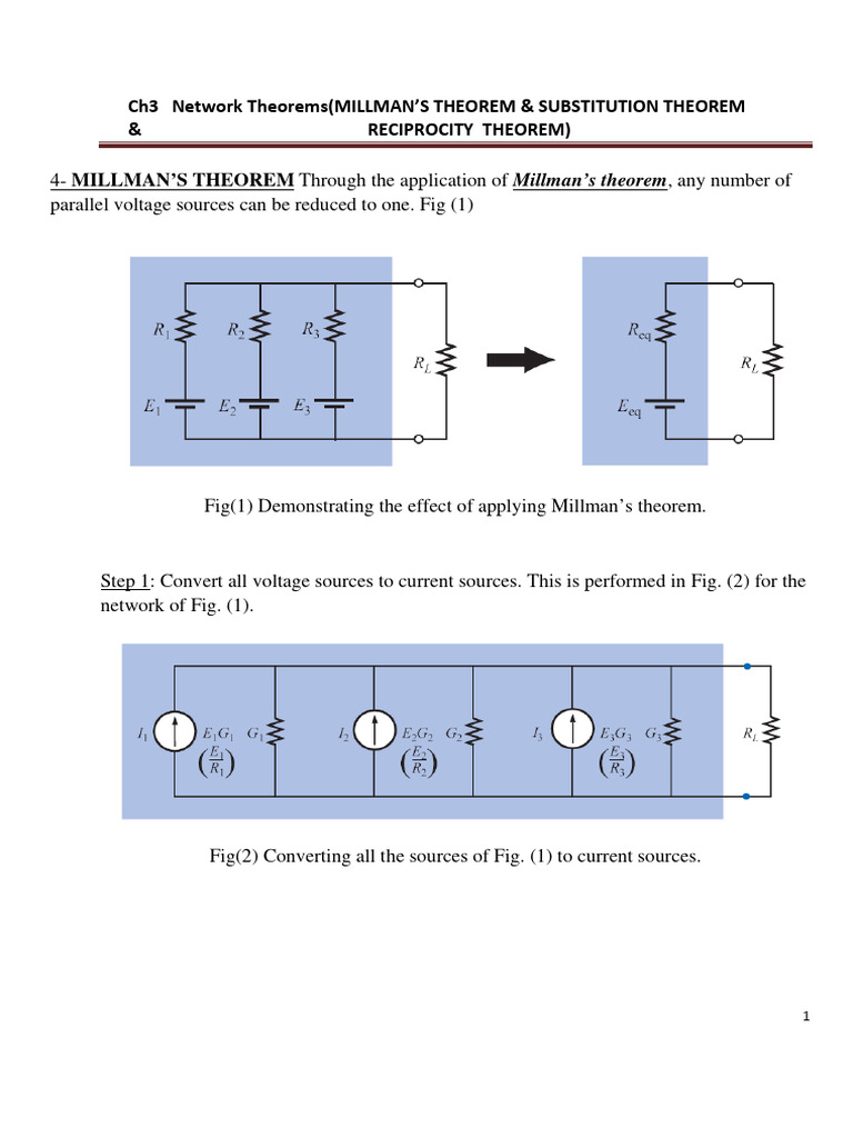Chapter 4 - Millman's Theorem, Substitution and Reciprocity Theorem | PDF | Voltage | Electrical ...