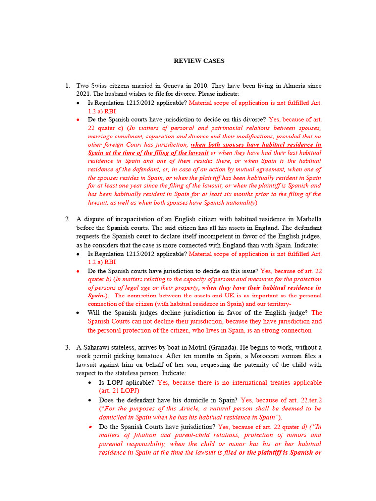 Review Cases - Solutions | PDF | Jurisdiction | Lawsuit