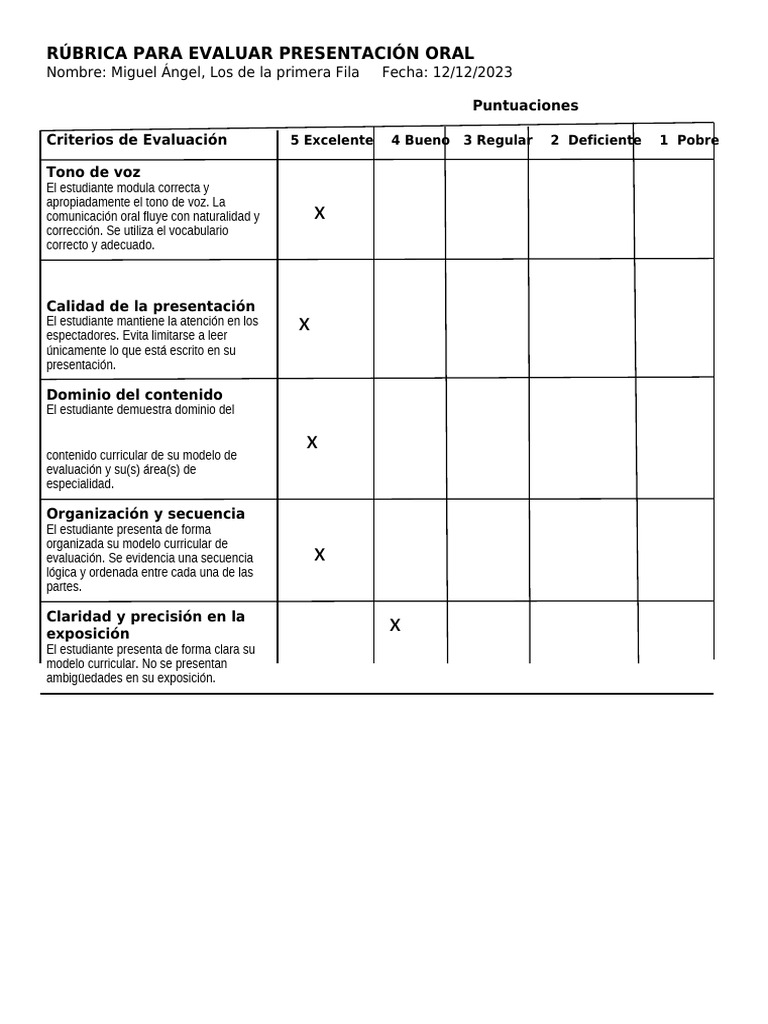 20231201-Rubrica-Presentaciones-Orales-Y Grupos (Miguel) ) | PDF ...