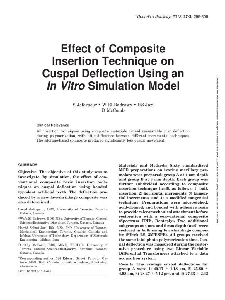 Effect of Composite Insertion Technique On Cuspal Deflection | PDF ...