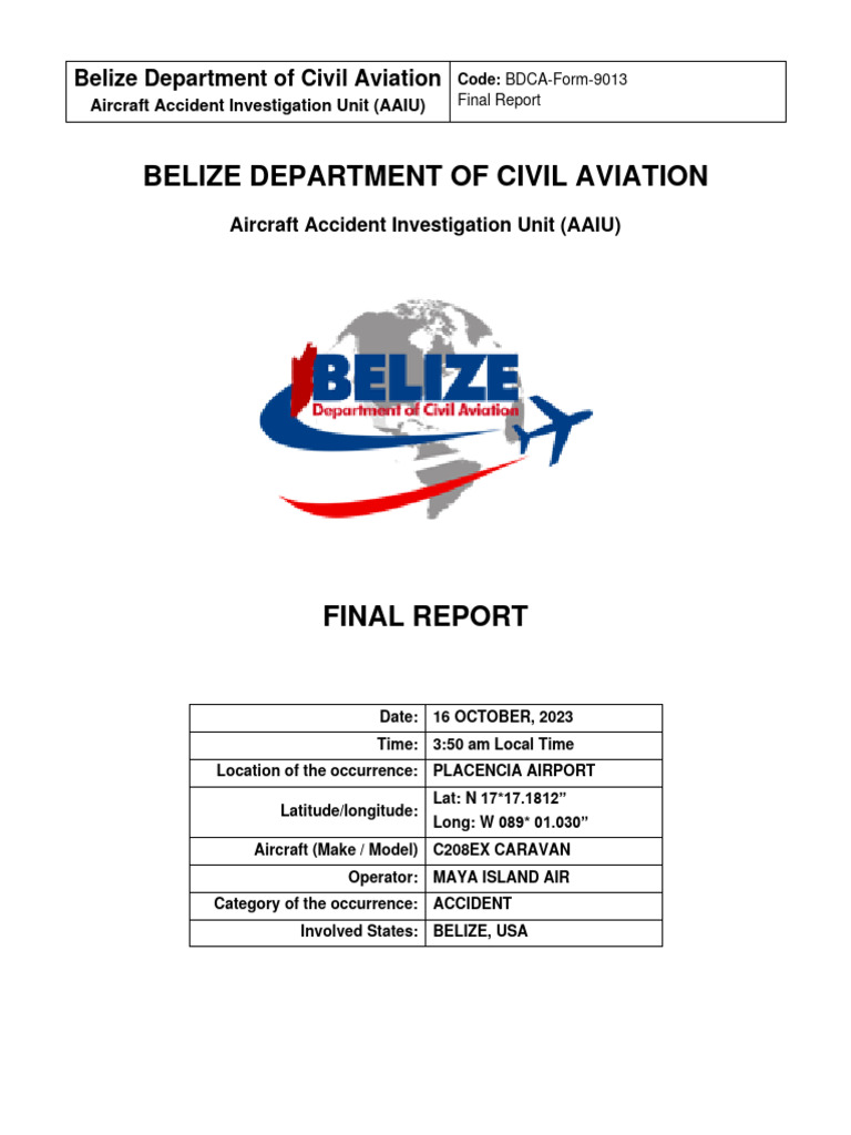 2023 - Belize Aircraft Accident Investigation Final Report V3-HIN | PDF ...