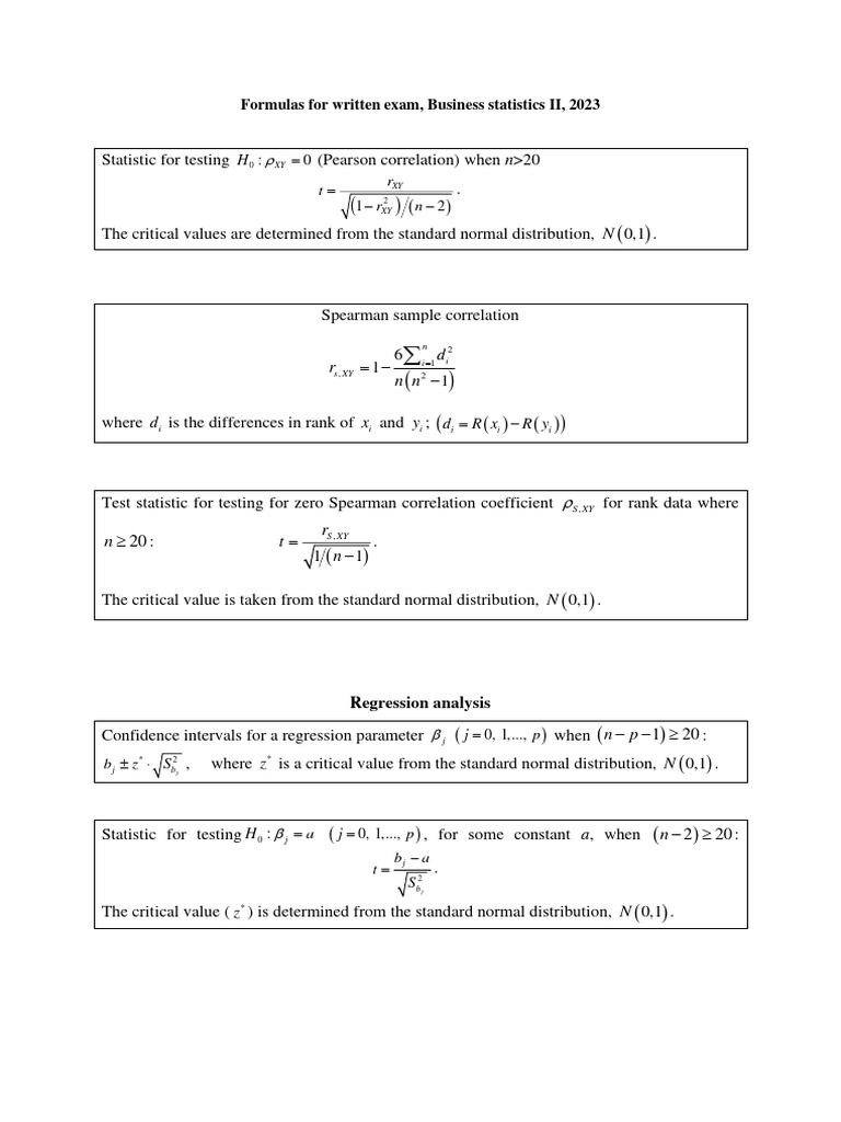 Formula Sheet Busstat II 2023 - 03 - 17 - V | PDF