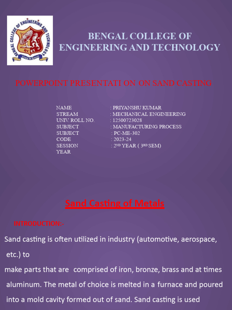 Naveen Kumar Sand Casting College Roll 237094034 | PDF | Casting | Building Engineering
