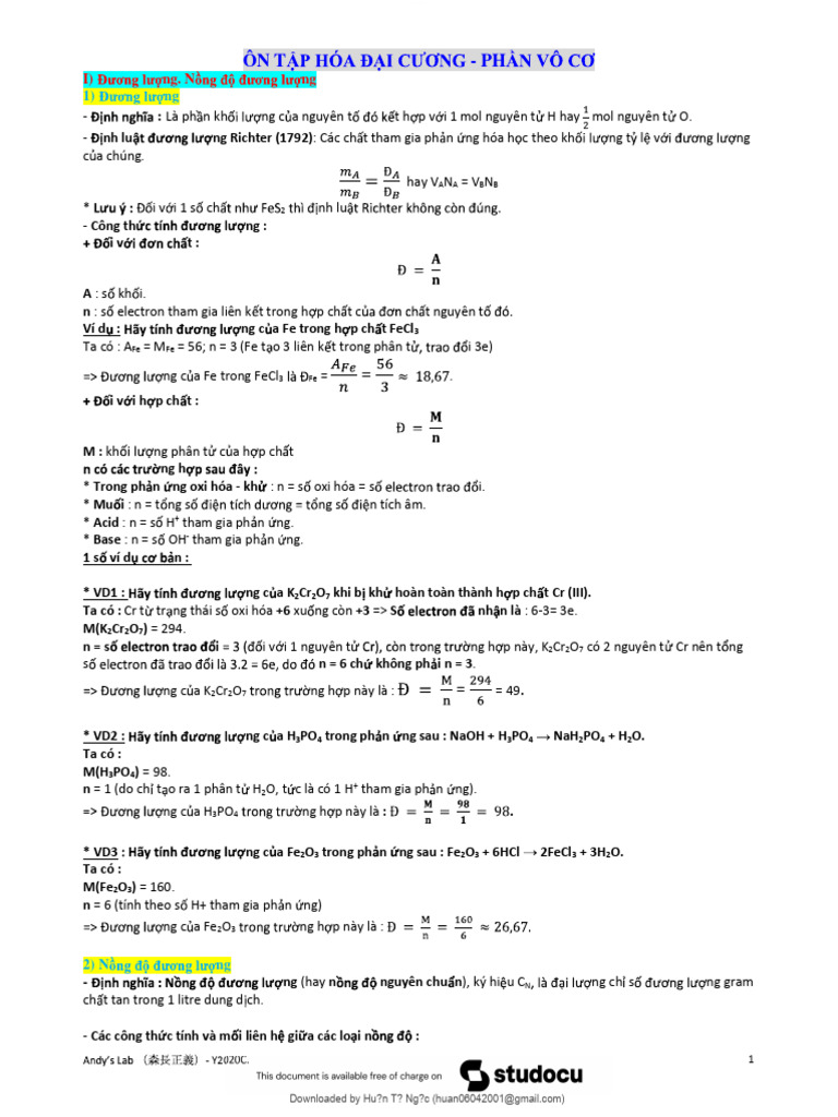 On Tap Hoa Dai Cuong Vo Co | PDF
