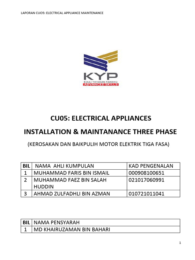Cu05: Electrical Appliances Installation & Maintanance Three Phase | PDF