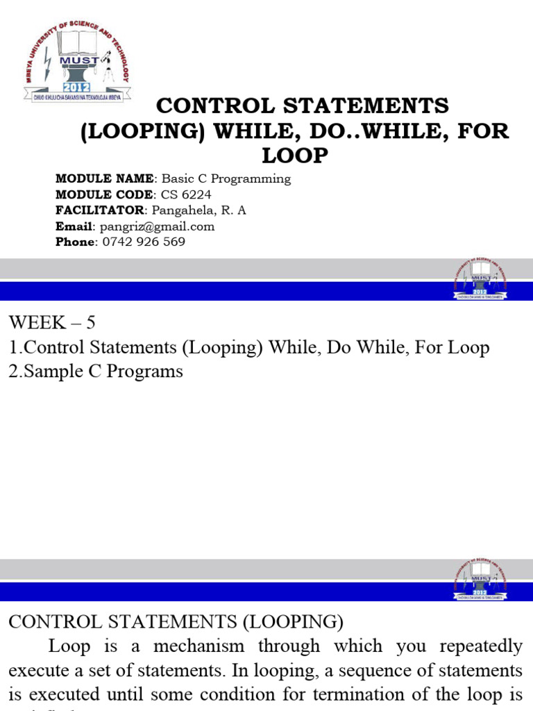 Control Statements (Looping) While-Do While and For | PDF | Control ... Control Statements (Looping) While-Do While and For | PDF | Control ...