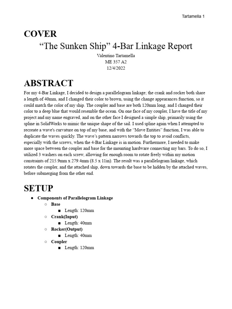 Me 357 Motion Analysis Report | PDF | Mechanics | Mechanical Engineering