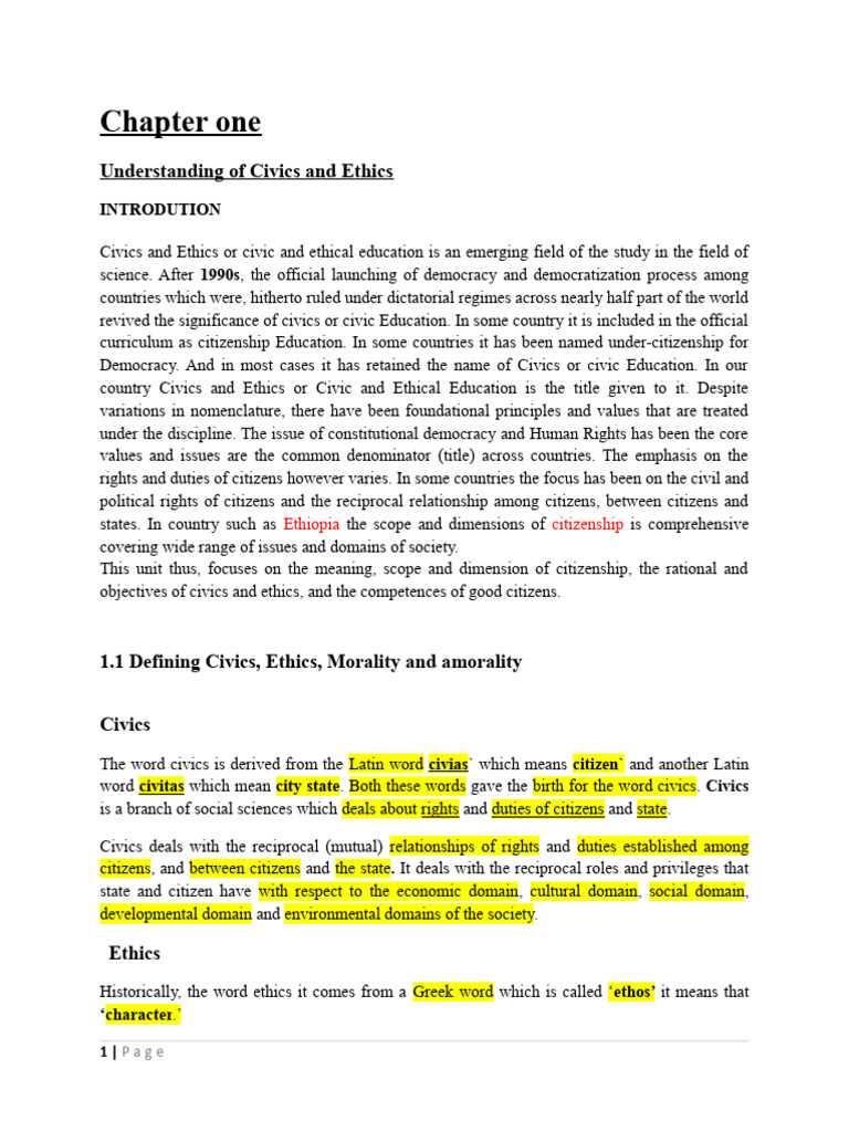 Chapter One | PDF | Morality | Civics
