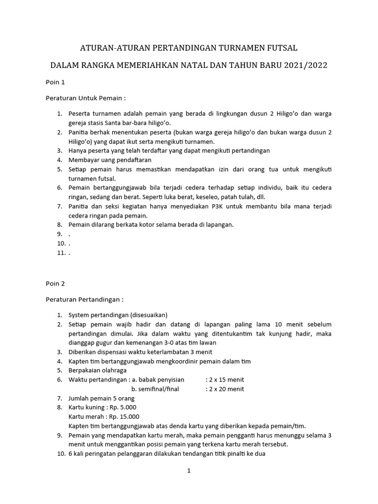 ATURAN Futsal 2021 | PDF