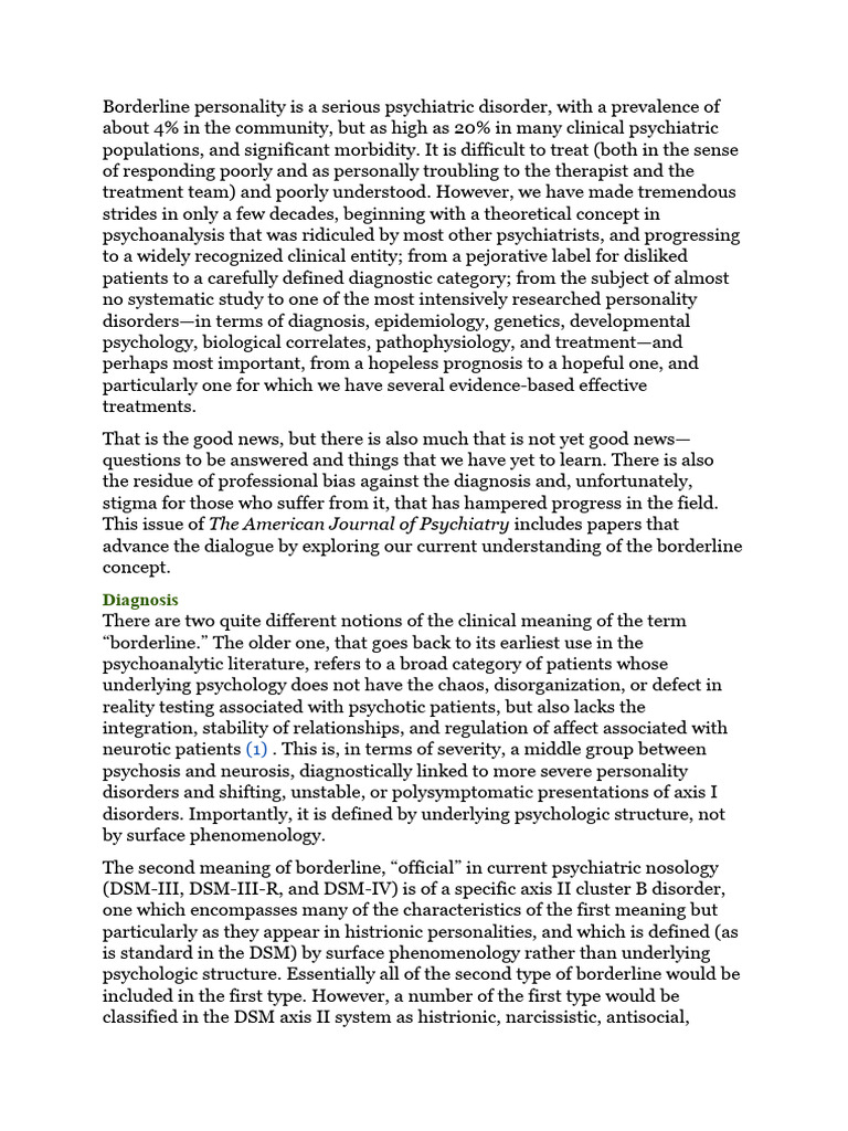 Borderline Personality Is A Serious Psychiatric Disorder | PDF ...
