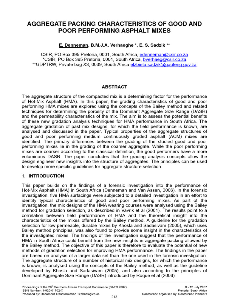 Aggregate Packing Characteristics of Good and Poor Performing Asphalt Mixes | PDF | Porosity ...