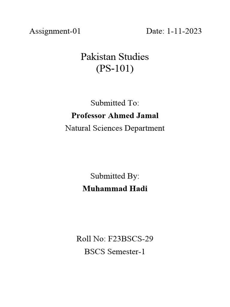 Pak Study Assignment | PDF | Two Nation Theory | Pakistan Movement