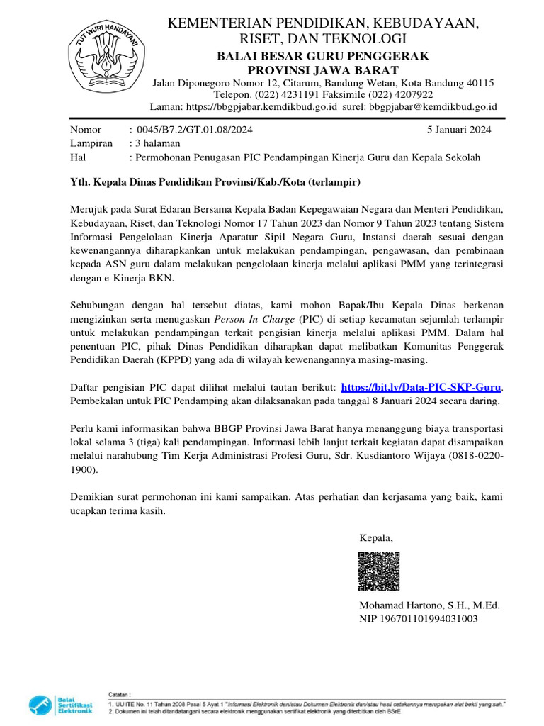 Surat Permohonan Penugasan PIC | PDF