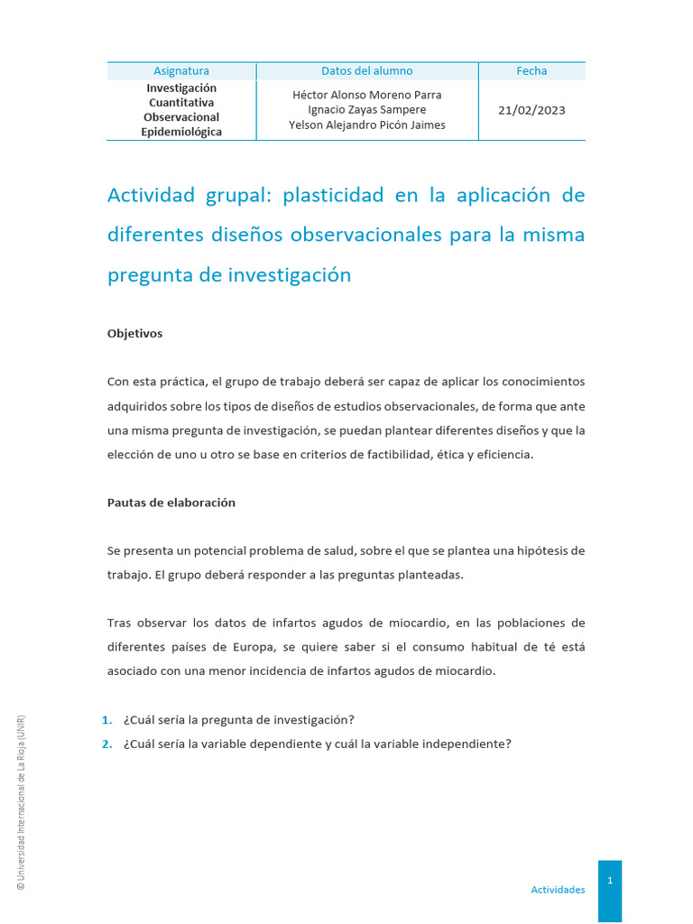 Act Grupal 3 ICOE | PDF | Infarto de miocardio | Estudio de cohorte