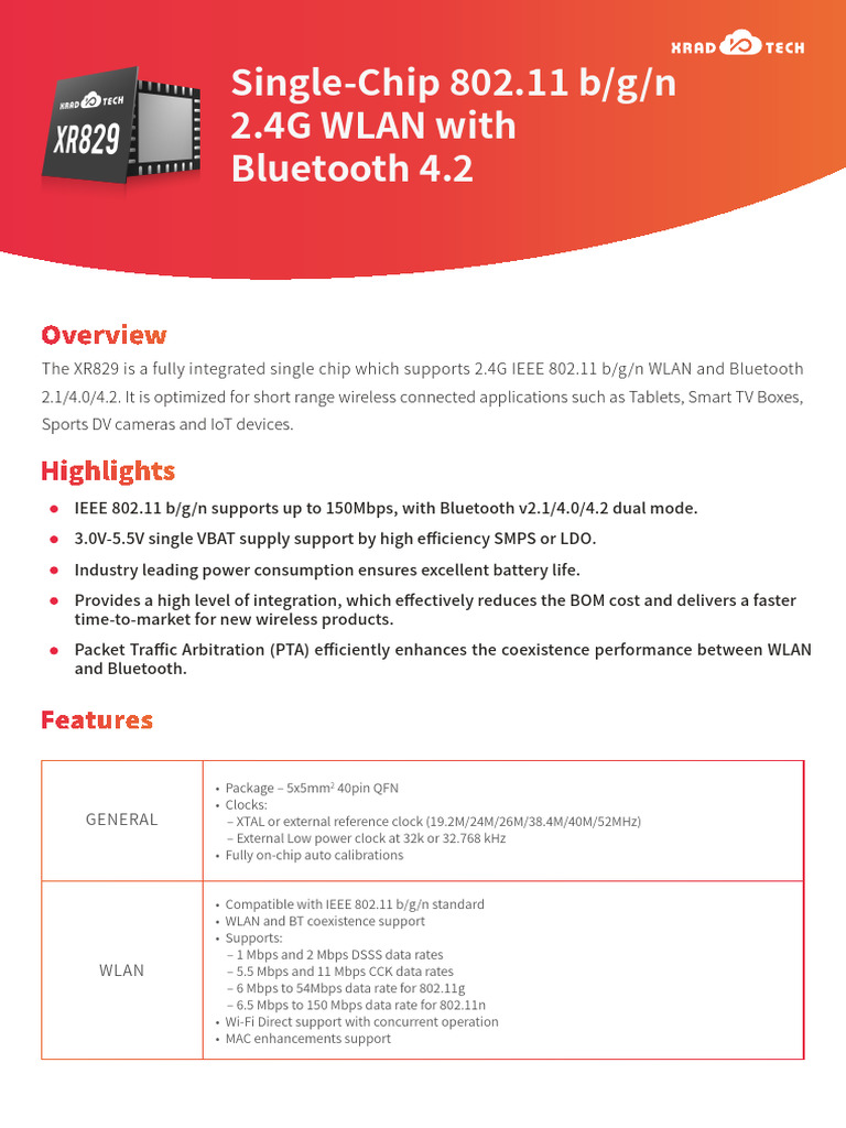 XR829 | PDF | Bluetooth | Ieee 802.11