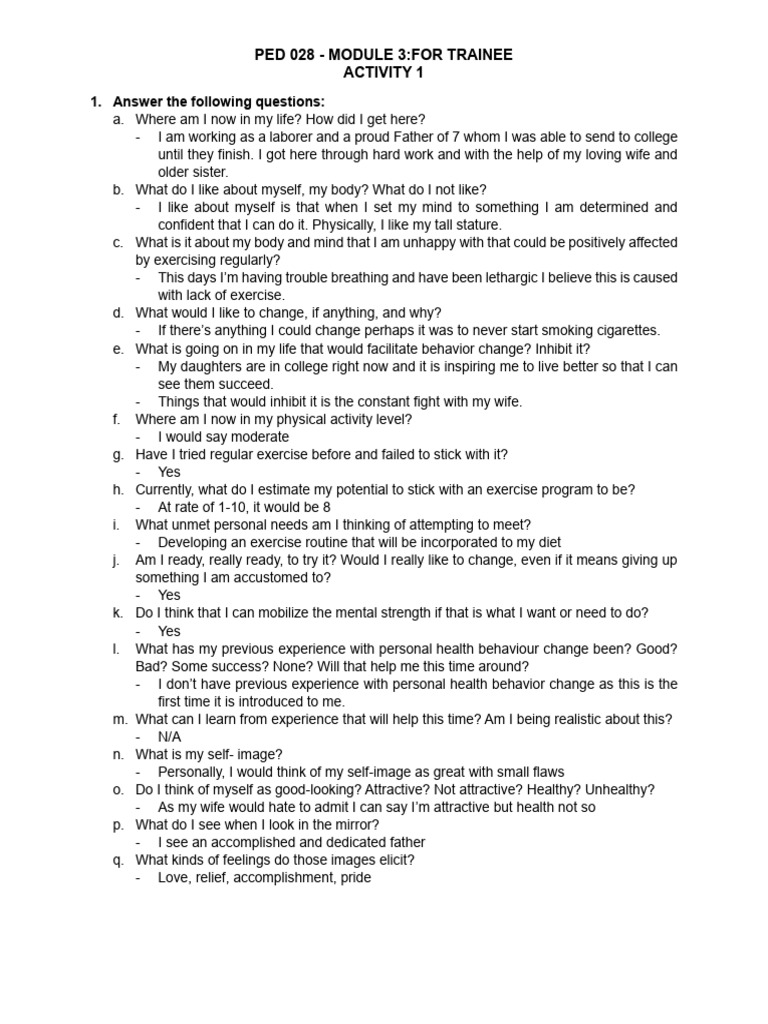 Module 3 - For Trainee (Activity 1) | PDF | Behavioural Sciences ...