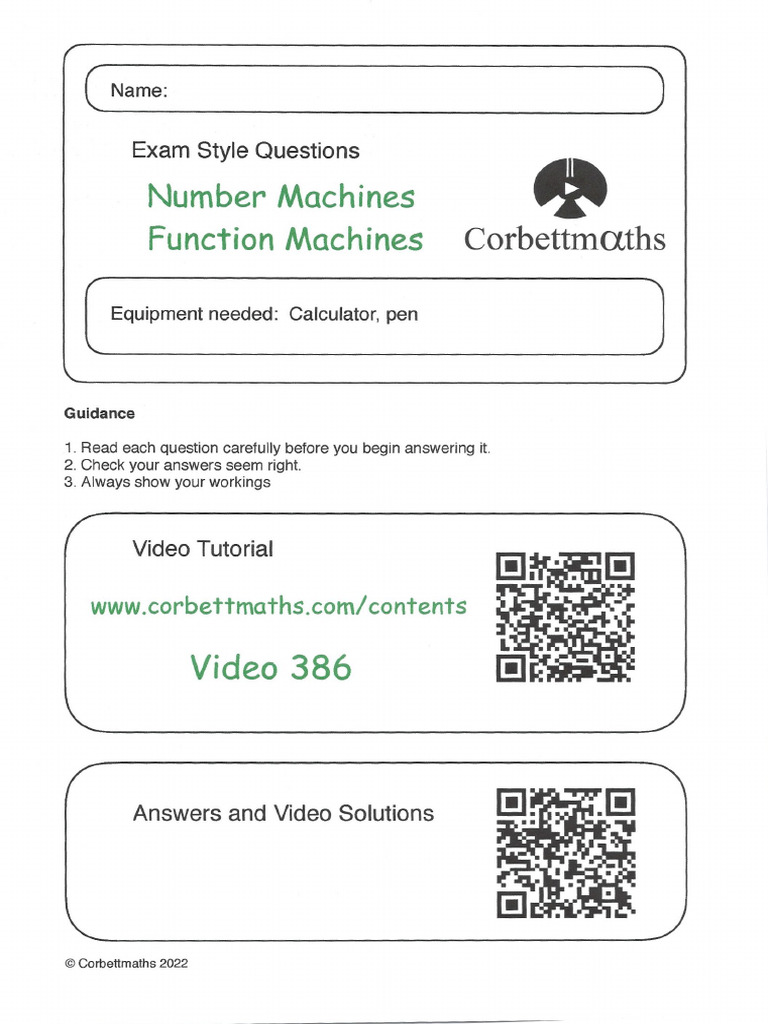 Function Machines Answers | PDF