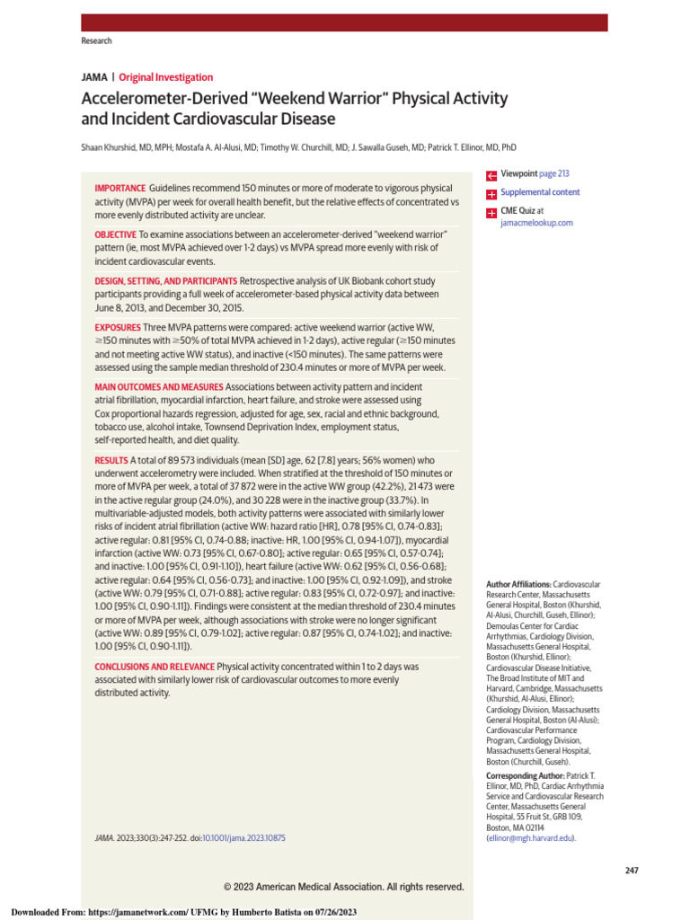 ARTIGO Accelerometer-Derived "Weekend Warrior" Physical Activity | PDF ...