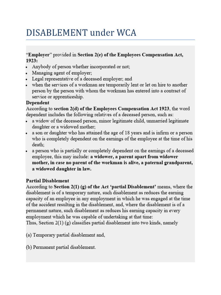 DISABLEMENT Under WCA | PDF | Employment | Justice