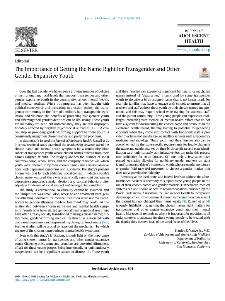 Names and Pronouns On Trans Kids | PDF | Transgender | LGBTQIA+ Studies