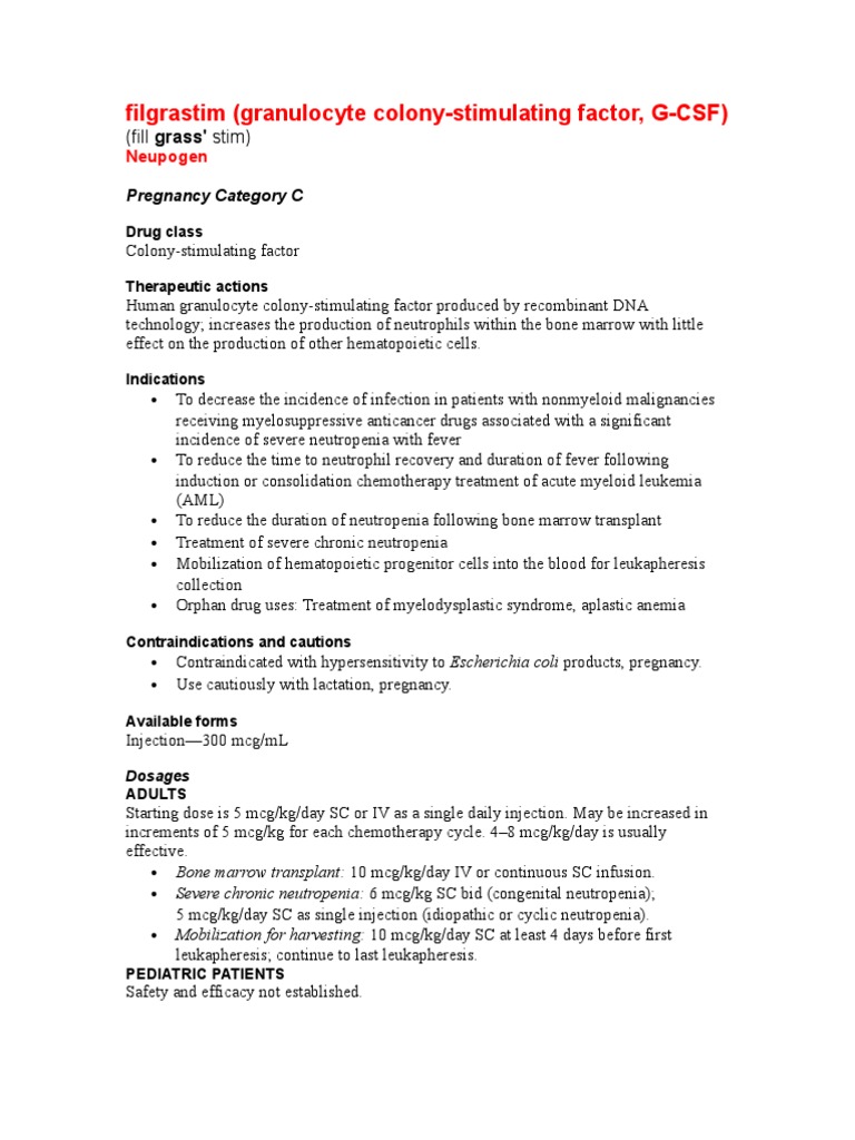 Filgrastim | PDF | Medical Treatments | Diseases And Disorders