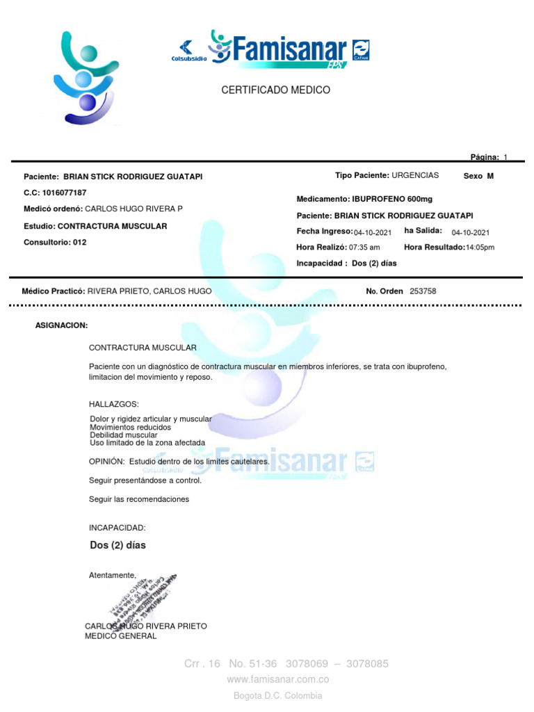 Incapacidad Brian Famisanar | PDF