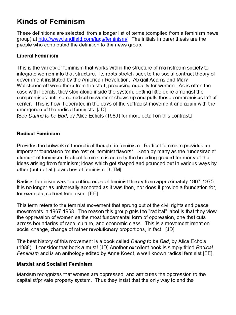 Kinds of Feminism | PDF | Feminism | Gender Studies