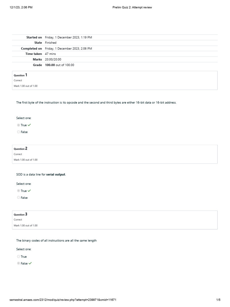 Prelim Quiz 2 - Attempt Review - PDF Micro | PDF | Central Processing Unit | Manufactured Goods
