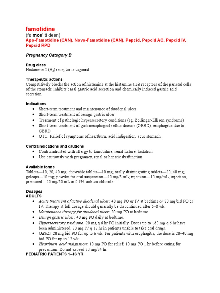 famotidine | Pharmacology | Diseases And Disorders