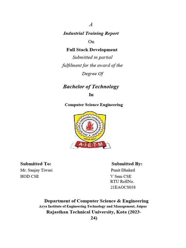 Punit Dhaked Industrial Training Sample Report | PDF