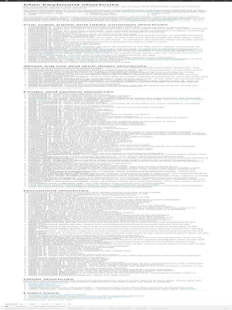 Mac Keyboard Shortcuts - Apple Support (UK) | PDF | Finder (Software) | Keyboard Shortcut