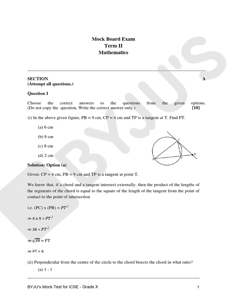 ICSE Class 10 Mathmatics Solution For Term 2 Exam 2021 22 | PDF | Circle | Triangle