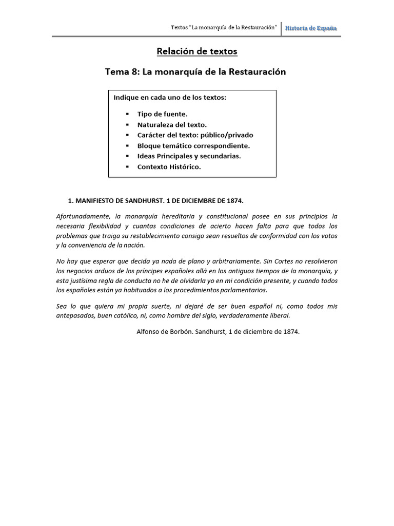 Relación de Textos - Tema 8 | PDF | Los Estados Unidos | España