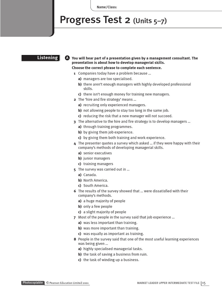 Market Leader 4 Upper Intermediate Progress Test 02 | PDF | Salary