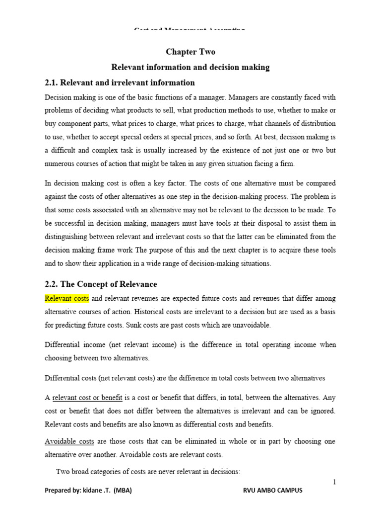 Cost MGT Accounting Chapter Two | PDF | Decision Making | Cost