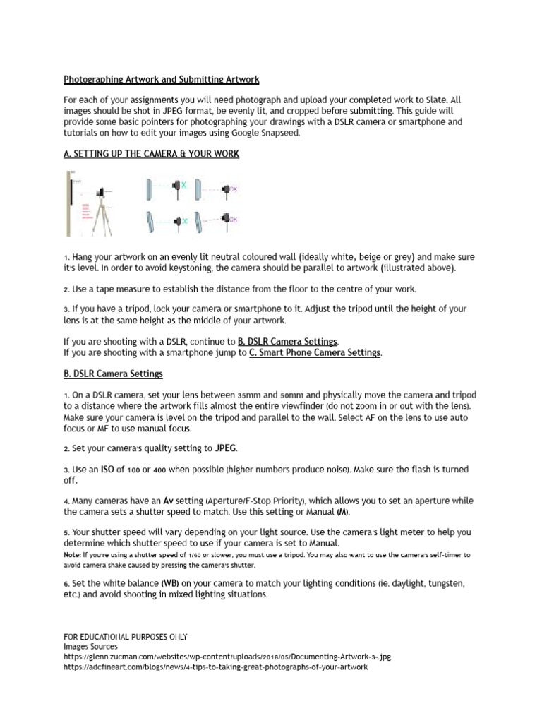Photographing and Submitting Artwork Guide | PDF | Camera | Exposure ...