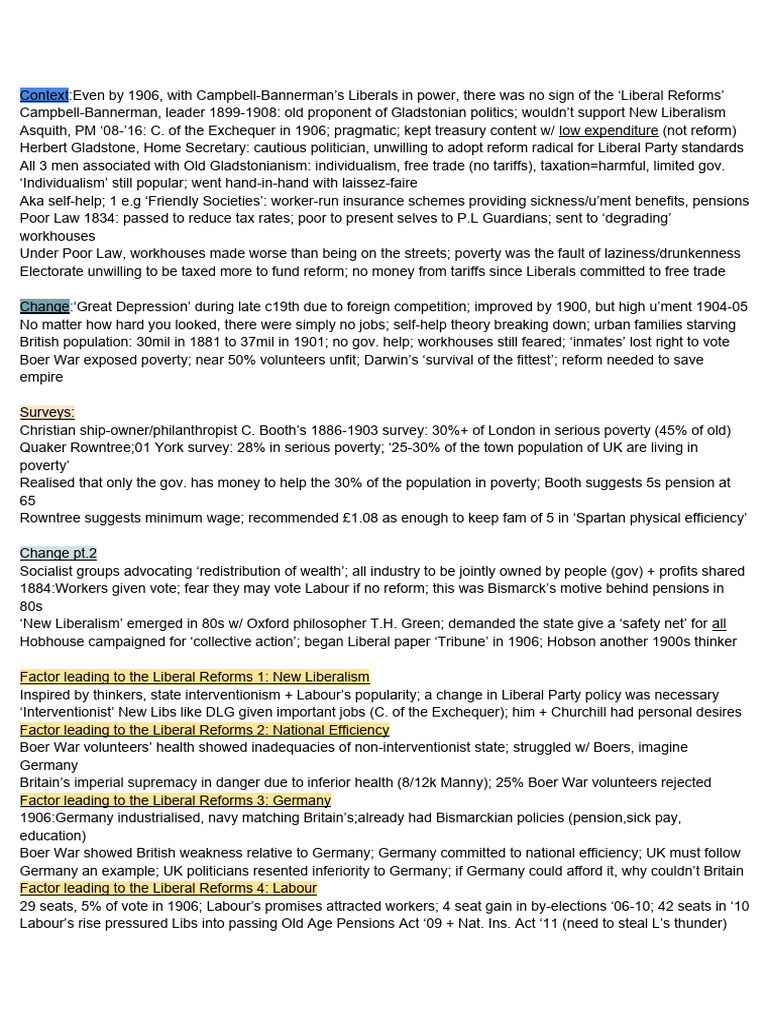 1906-1914 Liberal Response To The Challenges Facing England and Wales ...